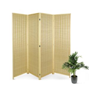 ecomex room divider 4 panel woven bamboo screen, room divider and folding privacy screens, freestanding hand-woven room partitions for bedroom, bamboo