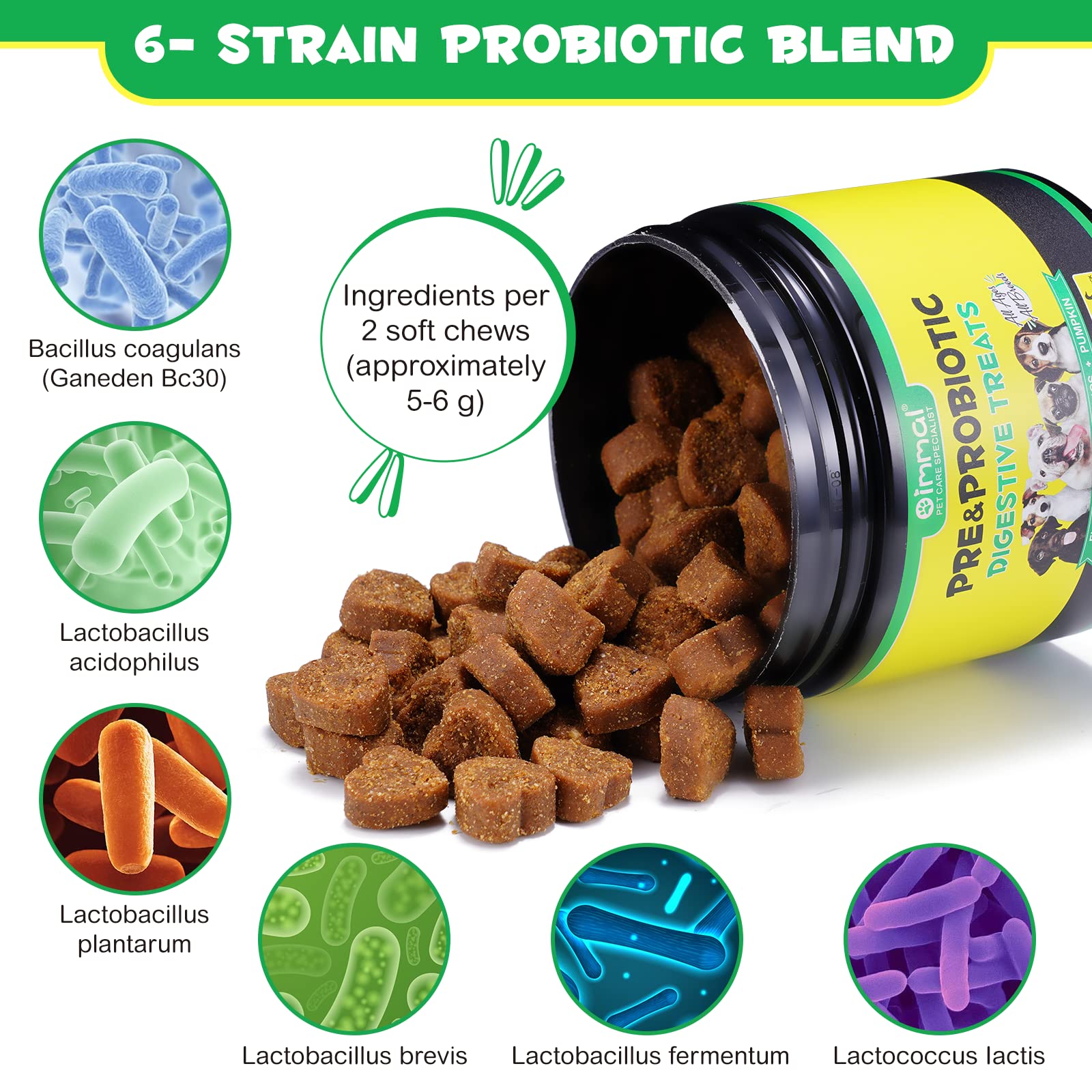 Probiotics for Dogs, 120 Chews Dog Probiotics Treats, Digestive Treats Dogs Probiotics and Digestive Enzymes, Dog Digestive Health Gut, Immune Bowel Support, Reduce Diarrhea, Gas, Itchy Relief