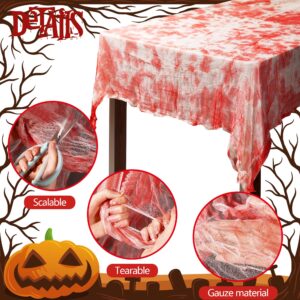 LFUTARI 3 PCS Halloween Bloody Gauze Table Cover- 85" x 60"Bloody Handprint Rectangle Tablecloth - Scary Halloween Table Cover for Halloween Decoration, Spooky Parties (3)