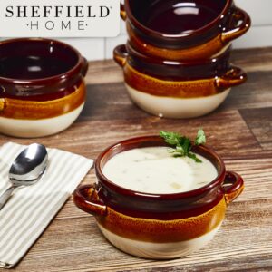 Sheffield Home French Onion Soup Crocks - Set of 4, 18oz Stoneware Pot with Handles - Ideal for Soup, Chili, and Beef Stew - Dishwasher, Microwave, and Oven Safe