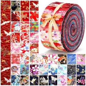 peryiter 40 pcs cotton jelly fabric roll quilting strips different patterns patchwork craft sewing supplies for quilters crafting sewing diy crafts, 39.37 x 2.56 inches(japanese)