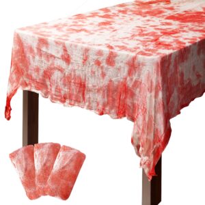 lfutari 3 pcs halloween bloody gauze table cover- 85" x 60"bloody handprint rectangle tablecloth - scary halloween table cover for halloween decoration, spooky parties (3)