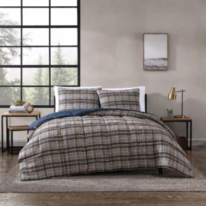 eddie bauer- king duvet cover set, reversible microsuede bedding set with matching sham(s), casual home décor (rugged plaid brown, king)