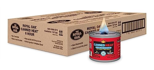 Royal Oak Canned Heat 12 Pack 6 Hour Fuel, Easy Open, Resealable, Non-Drip, For Food, Burners for Chafing Dishes, Buffet Burners, Parties, Weddings, BBQs