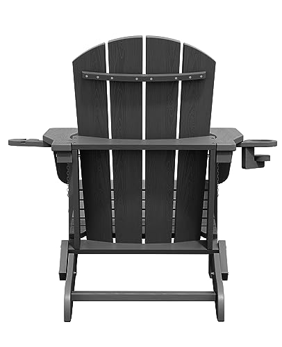 SERWALL Foldable Adirondack Chair, HDPE Adirondack Chair with Wood-Texture-Gray