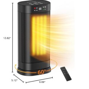 1500W Space Heater, Portable Electric Heater Heat Up 200 Square Feet for Indoor Use Office Garage, Rapid PTC Ceramic Heating with Remote, Digital Thermostat, 24H Timer, Multiple Safety Protection