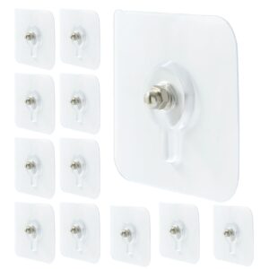 moicstiy 12 pcs adhesive hooks screw hanging wall hooks transparent waterproof reusable seamless sticky hooks for kitchens, bathroom, office(screw length: 0.23inch)