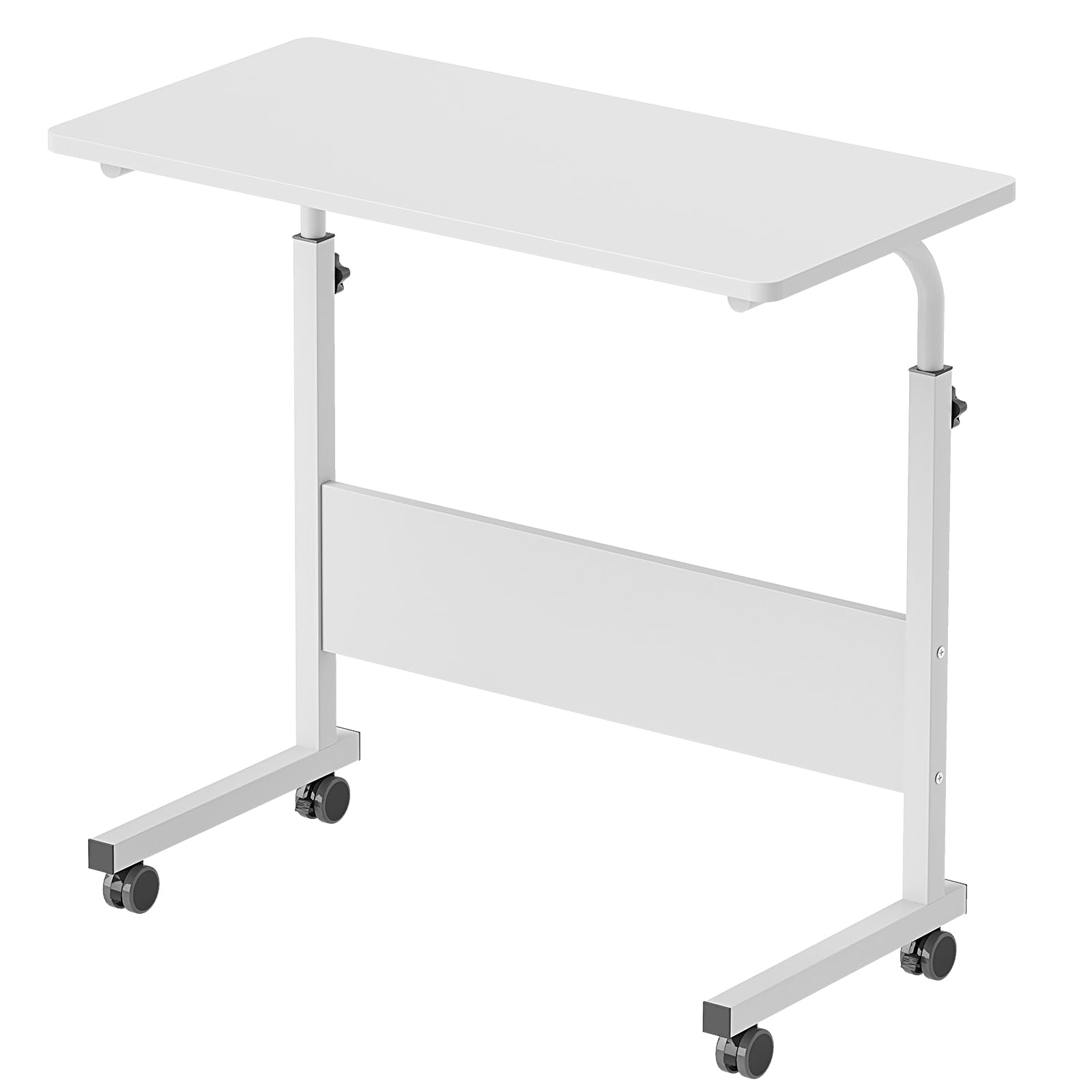 SogesHome 31.5inches Adjustable Mobile Bed Table Portable Laptop Computer Stand Desks with Rolling Wheels, White