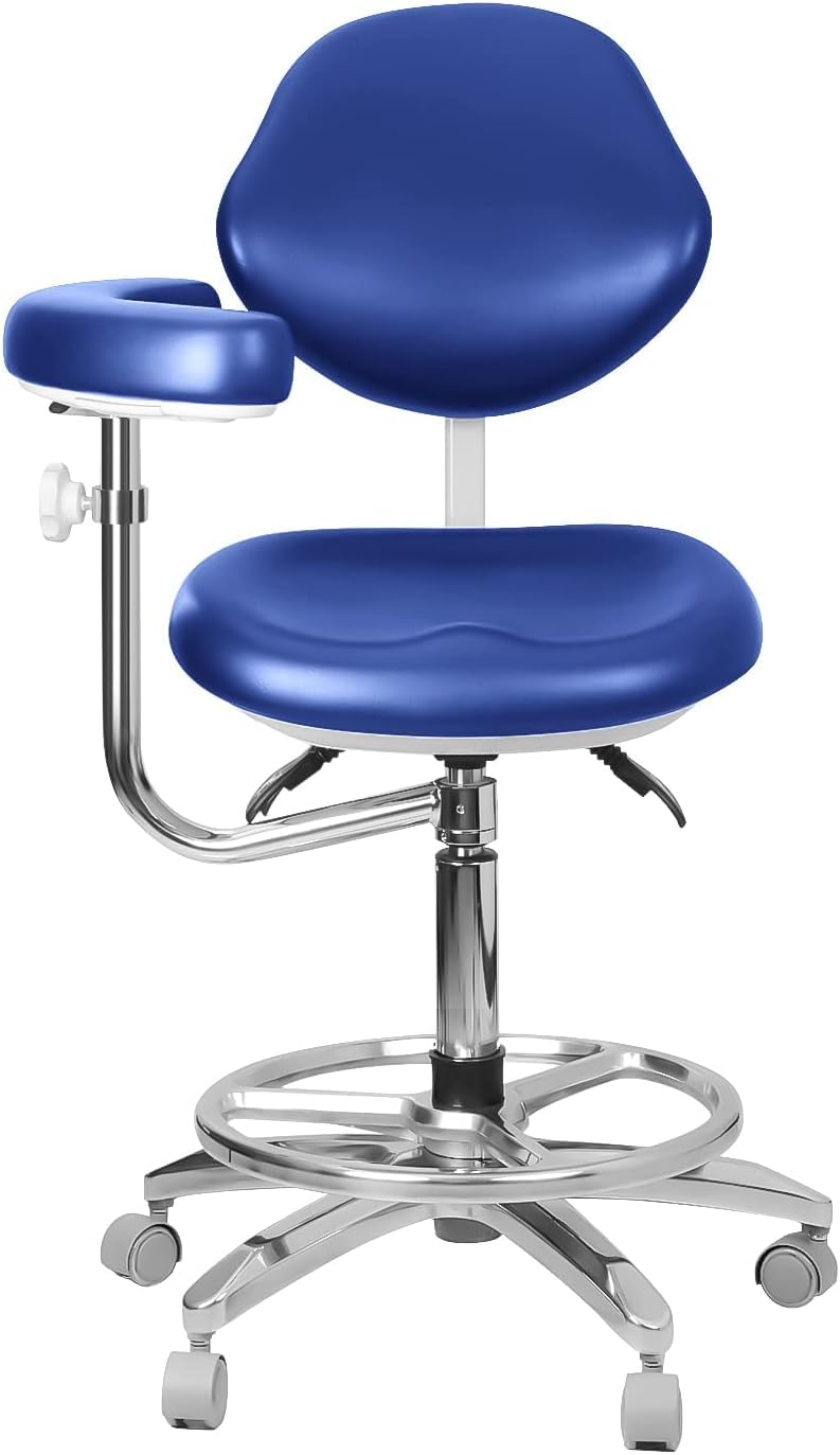 Adjustable Seat Doctor's Stool Dental Assistance Chair with Foot Control 360 Degree Rotation Armrest PU Leather QY-600M-B2