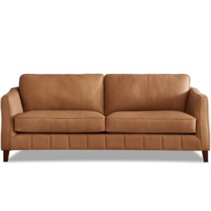 hydeline aria top grain leather sofa couch, 84", saddle, feather down, memory foam and springs seating