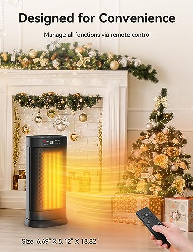 1500W Space Heater, Portable Electric Heater Heat Up 200 Square Feet for Indoor Use Office Garage, Rapid PTC Ceramic Heating with Remote, Digital Thermostat, 24H Timer, Multiple Safety Protection