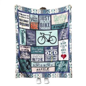 soft bicycle cycling blanket for couch bed cozy fleece flannel bike cycling throw blanket for kids adults cycling gifts for men and women 50'' x 60'' (bike 02)