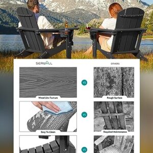 SERWALL Foldable Adirondack Chair, HDPE Adirondack Chair with Wood-Texture-Gray