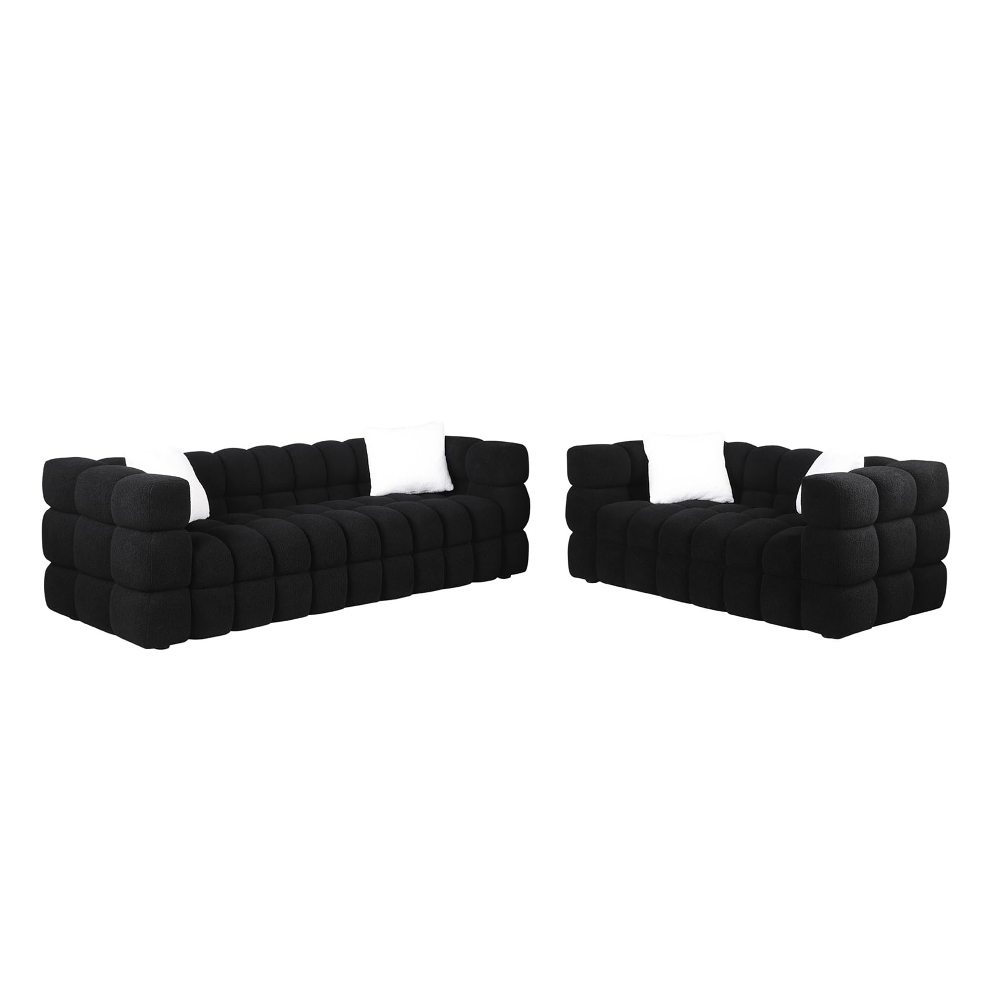 GNIXUU Modern Cloud Sofa Large Couch, 3-Seater Couch and Loveseat Sofa, Marshmallow Boucle Fabric Couches with Plastic Legs, 4 Pillows for Living Room, Office, 84/62 Inch Wide(Black)