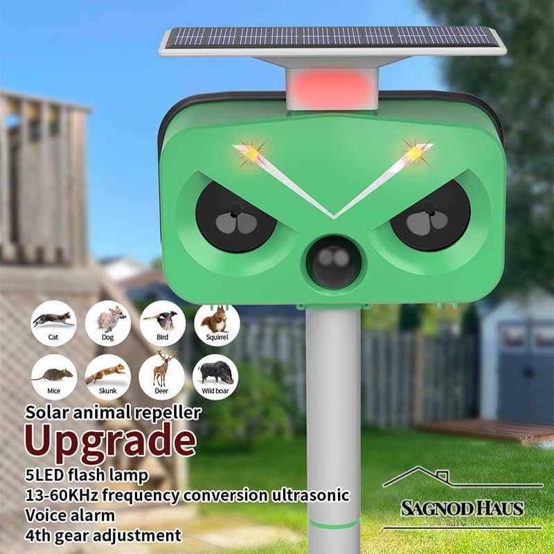 Animal Repellent Outdoor,Ultrasonic Pest Repeller with Motion, Light Sensor and Sound for Cat/Birds/Deer/Skunk/Rat/Squirrel. Deterrent Devices for Yard,Garden,Farm,Patio