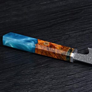 Seido Knives Kiritsuke Damascus Steel Chef Knife Epoxy Resin Stabilized Wood Handle Professional Kitchen Knife VG10 High Carbon Stainless Steel, Sky Blue