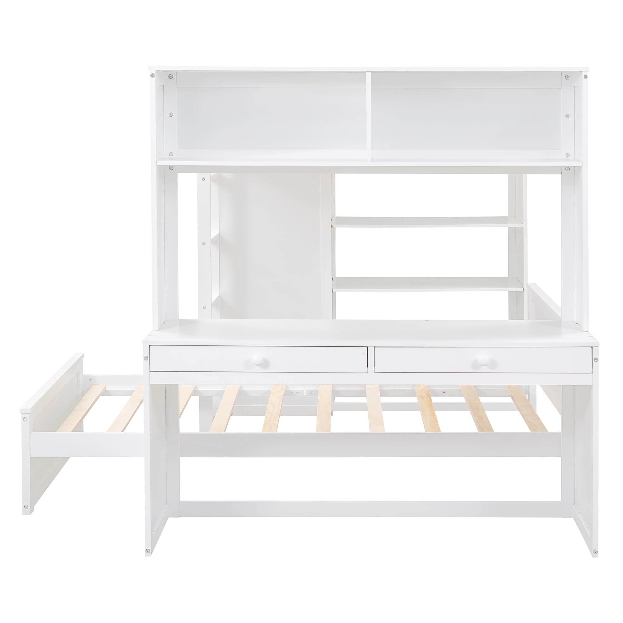 SOFTSEA L-Shaped Loft Bunk Bed for Kids Teens Full Over Twin Bunk Bed with Desk Wardrobe, Storage and Stand-Alone Bed, Full Loft Bed and Twin Platform Bed Set, No Box Spring Needed