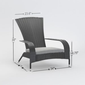 Aspect Living 64962 Pacifico Black Wicker Lounge Chair with Grey Cushion - All-Season, Lightweight, Adirondack Style, Durable & Stylish Outdoor Armchair, Elegant Black Finish