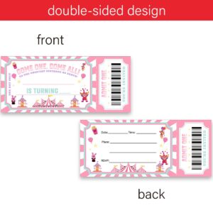 LyoGao 20 Pack Carnival Birthday Party Ticket Invitations With Envelopes Pink Carnival Circus Birthday Party Invitations Fill in Invites (Ticket Style)