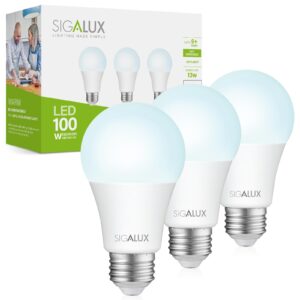 sigalux light bulbs 100 watt equivalent led bulbs, a19 daylight standard light bulbs 5000k white,non-dimmable 13w energy efficient light bulbs with e26 medium base,1500lm,ul listed,3 pack