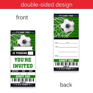 LyoGao 20 Pack Soccer Ticket Birthday Party Invitations With Envelopes Soccer Sports Birthday Party Invitations Fill in Soccer Invites Set (Ticket Style)