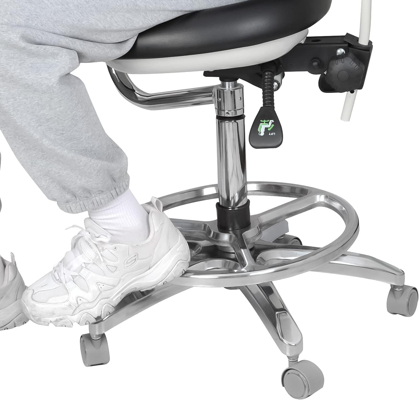 Mobile Adjustable Doctor's Stool Dental Assistance Chair Foot Control 360 Degree Rotation Armrest PU Leather QY-600M-B2