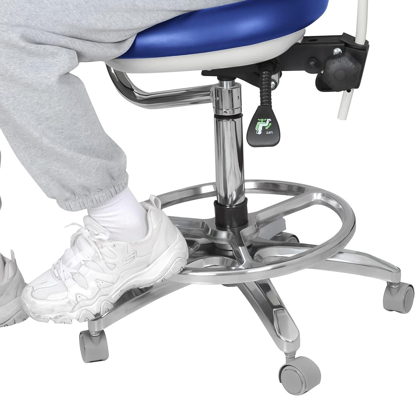 Adjustable Seat Doctor's Stool Dental Assistance Chair with Foot Control 360 Degree Rotation Armrest PU Leather QY-600M-B2