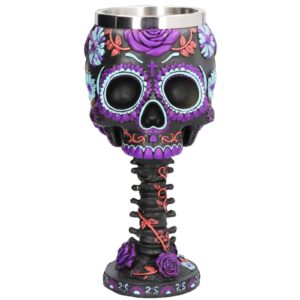 novelty skull wine goblet gothic ossuary palm skull skeletal bones armor wine cup resin body goblet drinking cup party drinkware halloween decor accessories for party (skull purple)