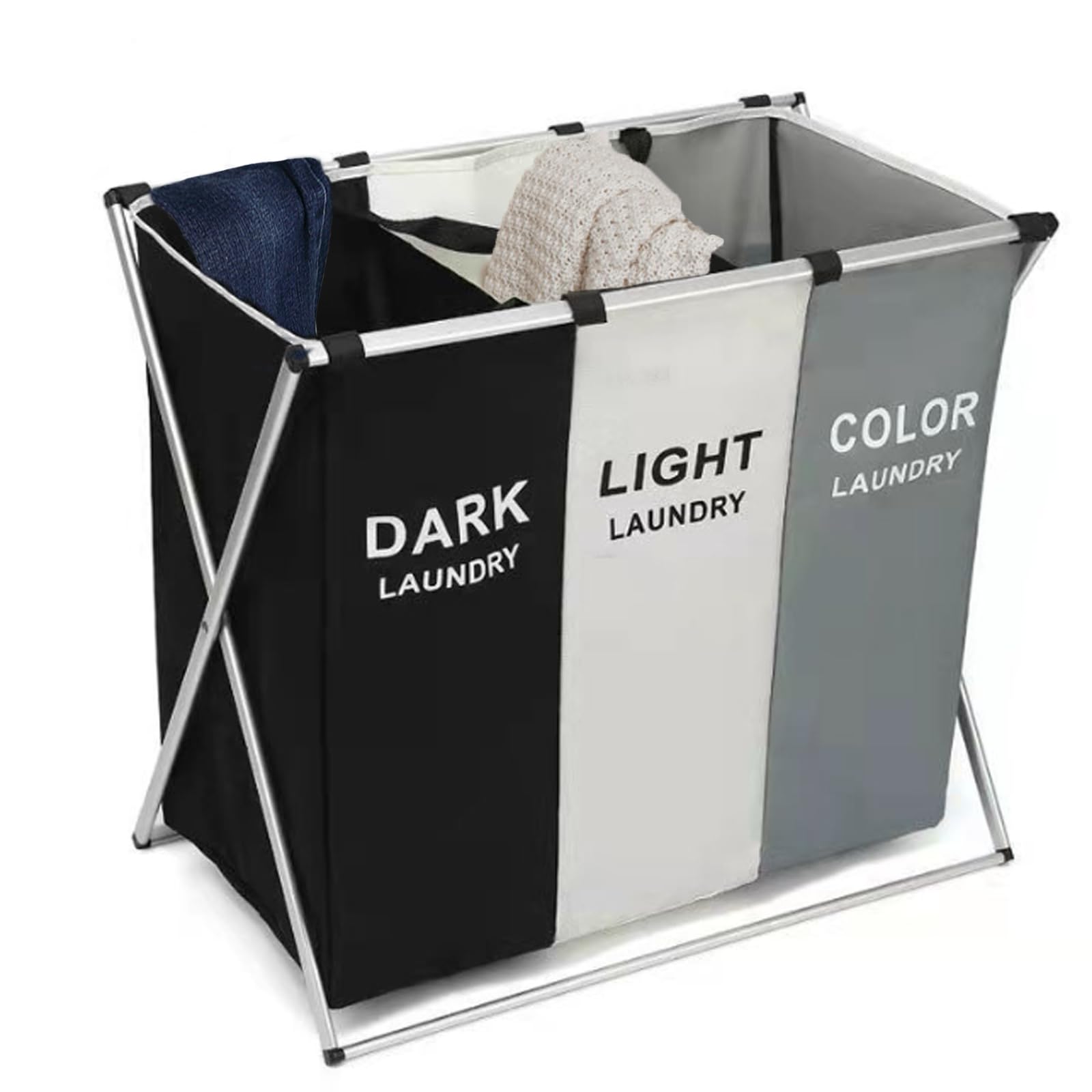 Laundry Basket,Upgraded 136L Laundry Hamper 3 Sections Laundry Bin Sorter, Waterproof & Foldable Washing Storage Bag for Dirty Clothes Toys Towel in Bathroom Bedroom Organization