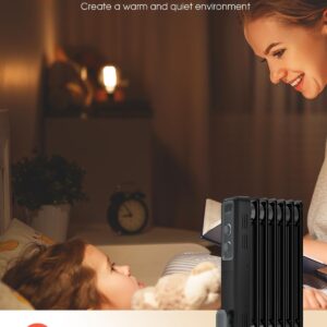 R.W.FLAME Oil Filled Radiator Heater,1200W Electric Space Heaters with 3 Heat Settings,Adjustable Thermostat,Overheat & Tip-Over Protection,Quiet Radiator Heater for Home Office Indoor Use (Black)