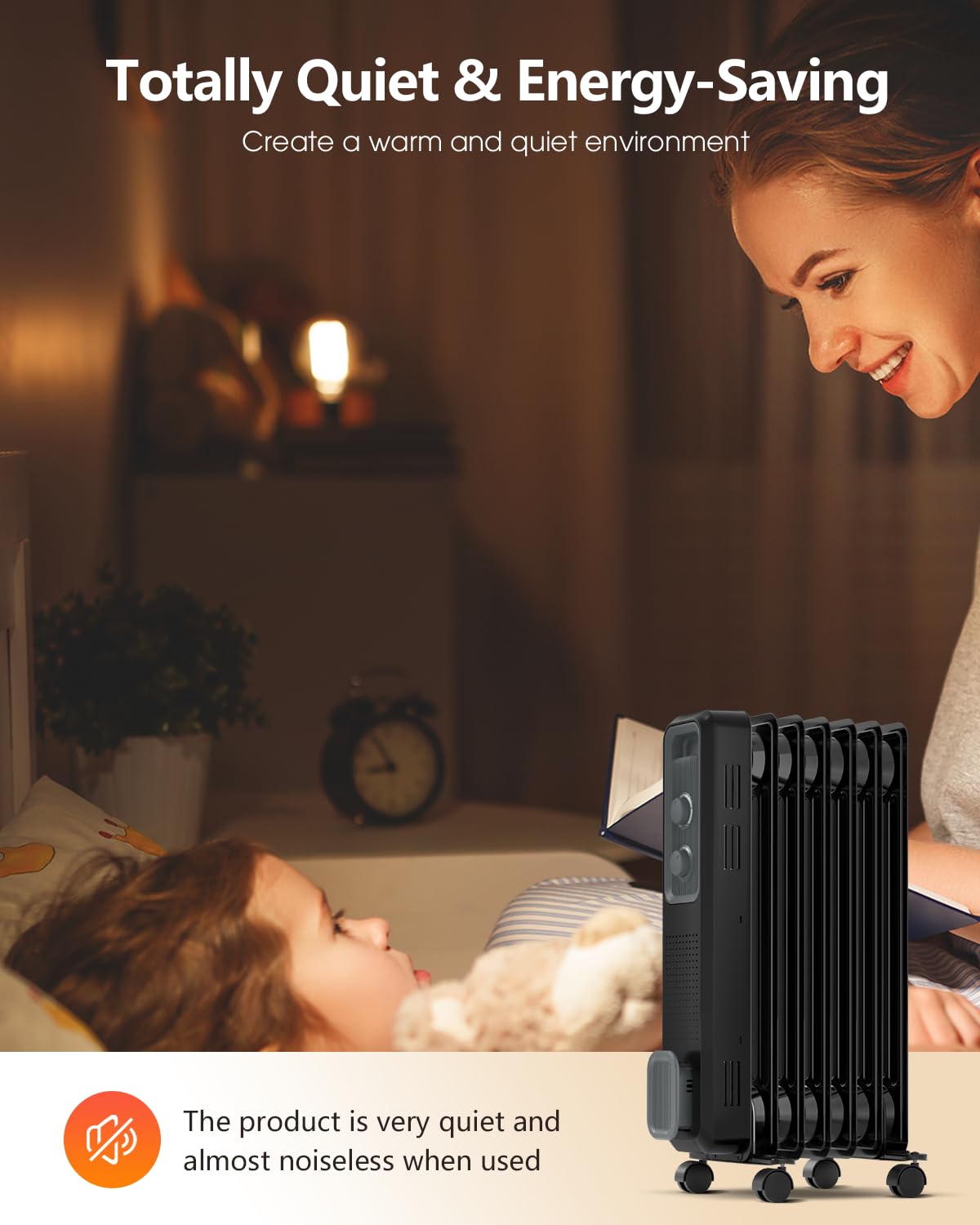 R.W.FLAME Oil Filled Radiator Heater,1200W Electric Space Heaters with 3 Heat Settings,Adjustable Thermostat,Overheat & Tip-Over Protection,Quiet Radiator Heater for Home Office Indoor Use (Black)