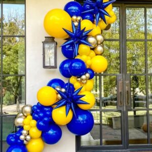 Blue and Yellow Balloon Arch Kit, Royal Blue White Yellow Balloon Garland Kit Latex Baloons with 4D Foil Star Balloons for Baby Shower Anniversary Birthday Wedding Graduation Office Party DIY