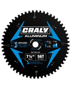 craly 7-1/4 inch 56 teeth aluminum and non-ferrous metal cutting circular saw blade, 5/8 inch arbor, carbide tipped, thin kerf, black ice coating, for medium aluminum, plastic, composite(c0756al)