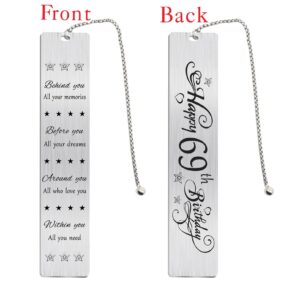 Jzxwan Happy 69th Birthday Gifts for Women Men, 69 Year Old Birthday Bookmark Gift for Him Her, Happy 69 Yr Bday Book Mark for Female Male, 1955 Bd Present, 69 th Birthday Card Decoration