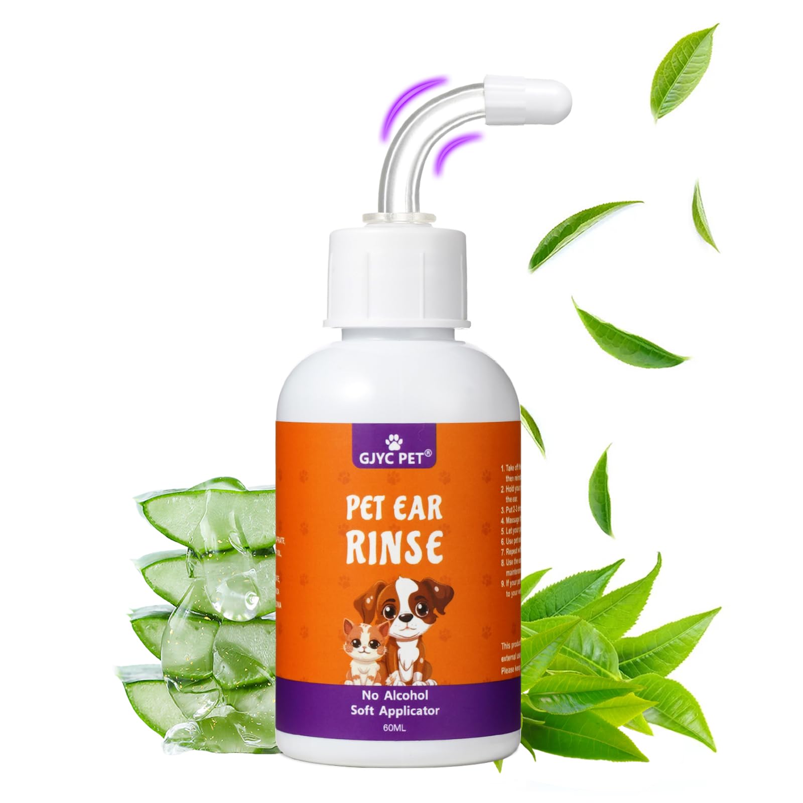 GJYC PET Ear Cleaner for Dogs and Cats,Dog Ear Infection Treatment for Itch Relief, Cleans The Ear Canal from Debris and Buildup Removes Wax, Odor with Aloe 2 Fl oz