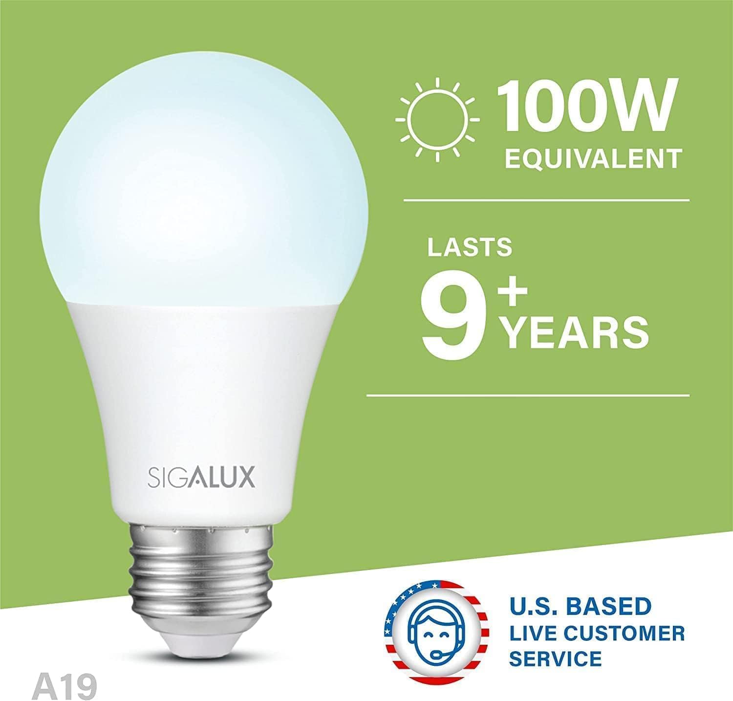 Sigalux Light Bulbs 100 Watt Equivalent LED Bulbs, A19 Daylight Standard Light Bulbs 5000K White,Non-Dimmable 13W Energy Efficient Light Bulbs with E26 Medium Base,1500LM,UL Listed,3 Pack