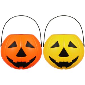 didiseaon 2pcs pumpkin candy bucket halloween pumpkin bucket round plastic tub candy jar trick or treat bucket with handle for halloween party supplies