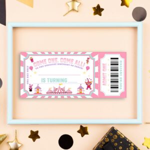 LyoGao 20 Pack Carnival Birthday Party Ticket Invitations With Envelopes Pink Carnival Circus Birthday Party Invitations Fill in Invites (Ticket Style)