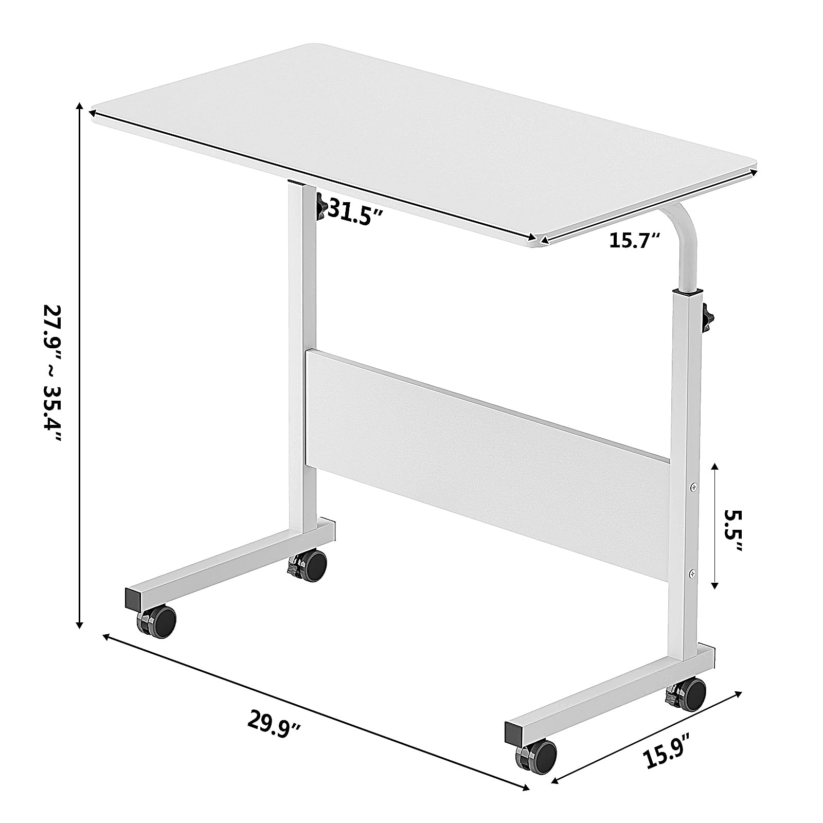 SogesHome 31.5inches Adjustable Mobile Bed Table Portable Laptop Computer Stand Desks with Rolling Wheels, White