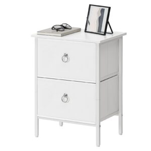 hoobro nightstand, 2 drawer dresser for bedroom, small night stand, bedside furniture, end tables with fabric drawer, side table for bedroom, dorm, white wt82bz01