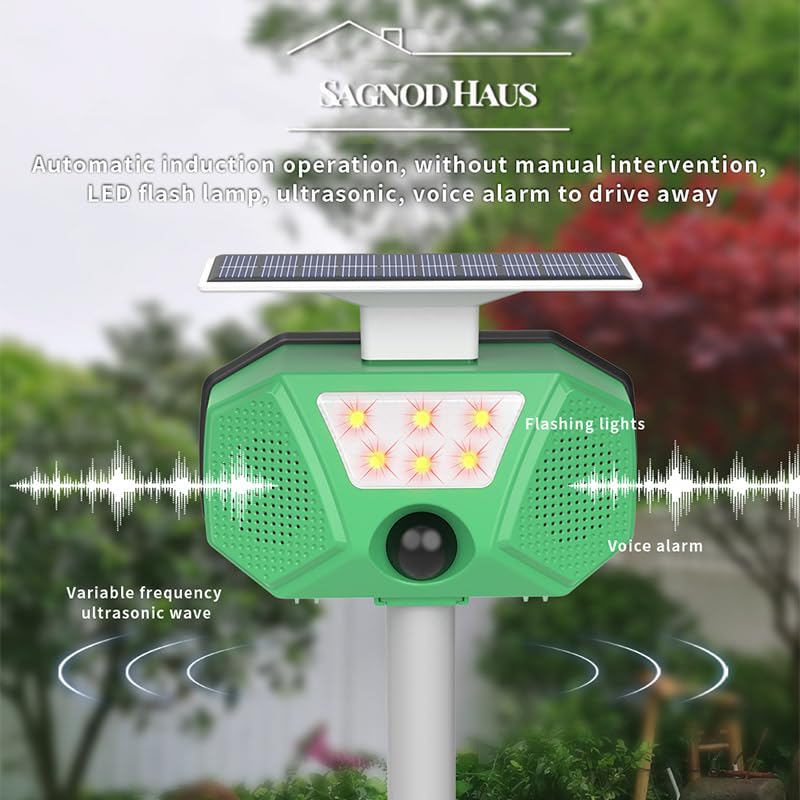 Animal Repellent UltraSonic Outdoor, Solar Power Animal Repeller, Cat/Birds/Deer/Skunk/Rat/Squirrel Deterrent Outdoor/Waterproof with 4 Modes Motion Detection Repeller for Yard,Garden,Farm,Patio.