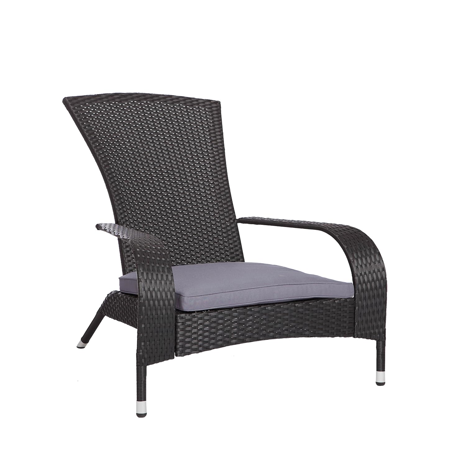 Aspect Living 64962 Pacifico Black Wicker Lounge Chair with Grey Cushion - All-Season, Lightweight, Adirondack Style, Durable & Stylish Outdoor Armchair, Elegant Black Finish