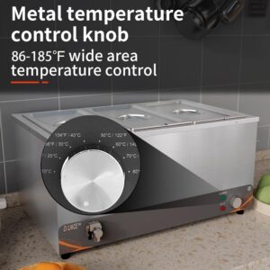 DULNICE Commercial Food Warmer,Electric 1/3GN*3 Pans Bain Marie Stainless Steel Steam Table Container with Temperature Control Buffet Warmer Soup Warmer for Catering Restaurants 1500W