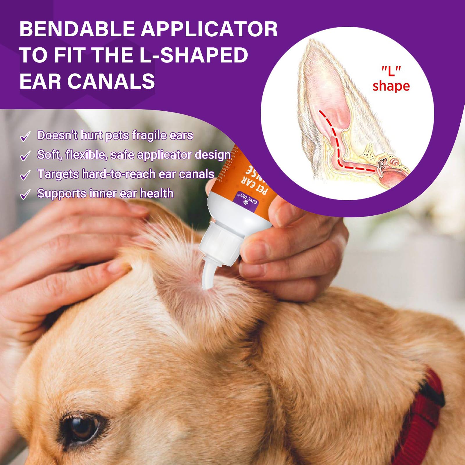 GJYC PET Ear Cleaner for Dogs and Cats,Dog Ear Infection Treatment for Itch Relief, Cleans The Ear Canal from Debris and Buildup Removes Wax, Odor with Aloe 2 Fl oz