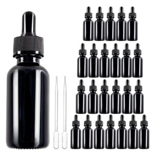 kurtotep 1oz black dropper bottle 24 pack - with 2 plastic pipettes, leak-proof, for essential oils, perfumes, travel size bottle for liquids