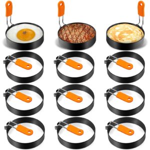 patelai 12 pcs 3.6 inch griddle egg ring for frying eggs with orange silicone handle stainless steel egg circles for cooking for breakfast pancake omelette sandwich