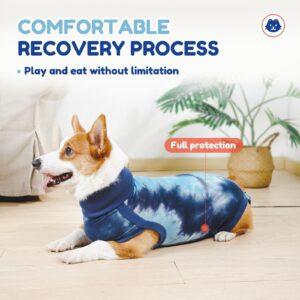 TORJOY Breathable Dog Recovery Suit for Male/Female, Tie Dye Blue Dog Onesie for Abdominal Wounds, Cone E-Collar Alternative After Surgery to Anti-Licking, Professional Surgery Suit for Dogs