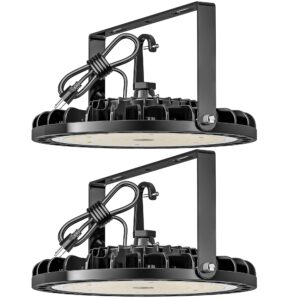 200w ufo led high bay light 2pcs, 28000 lm with us plug 5ft cable, 5000k, commercial industrial warehouse shop factory barn garage area lighting fixture, non-dim