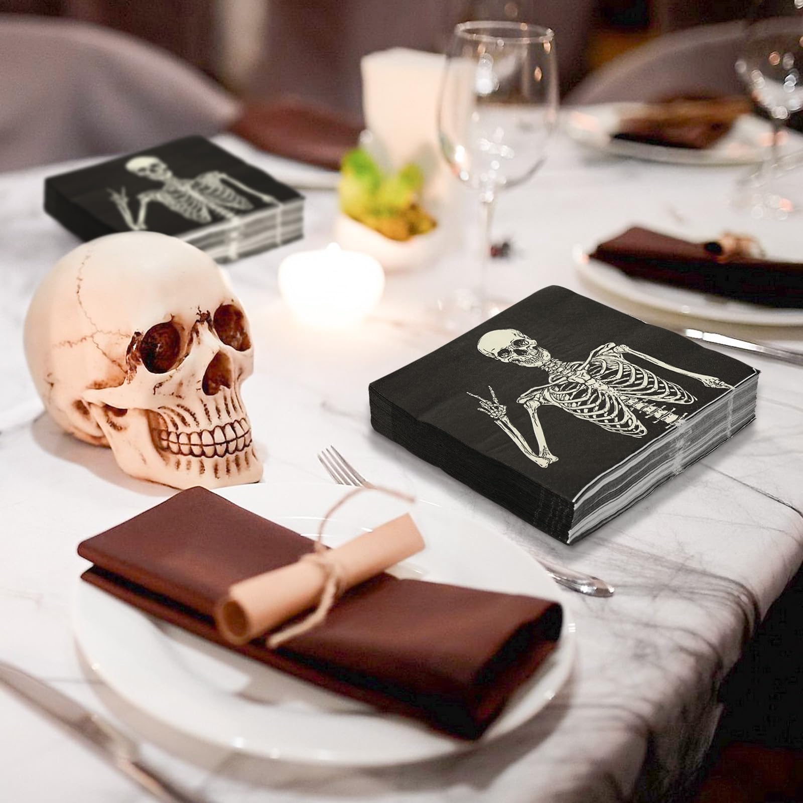 Grehge Skull Paper Napkins Disposable Halloween Skeleton Luncheon Napkins Smile Skull Decor