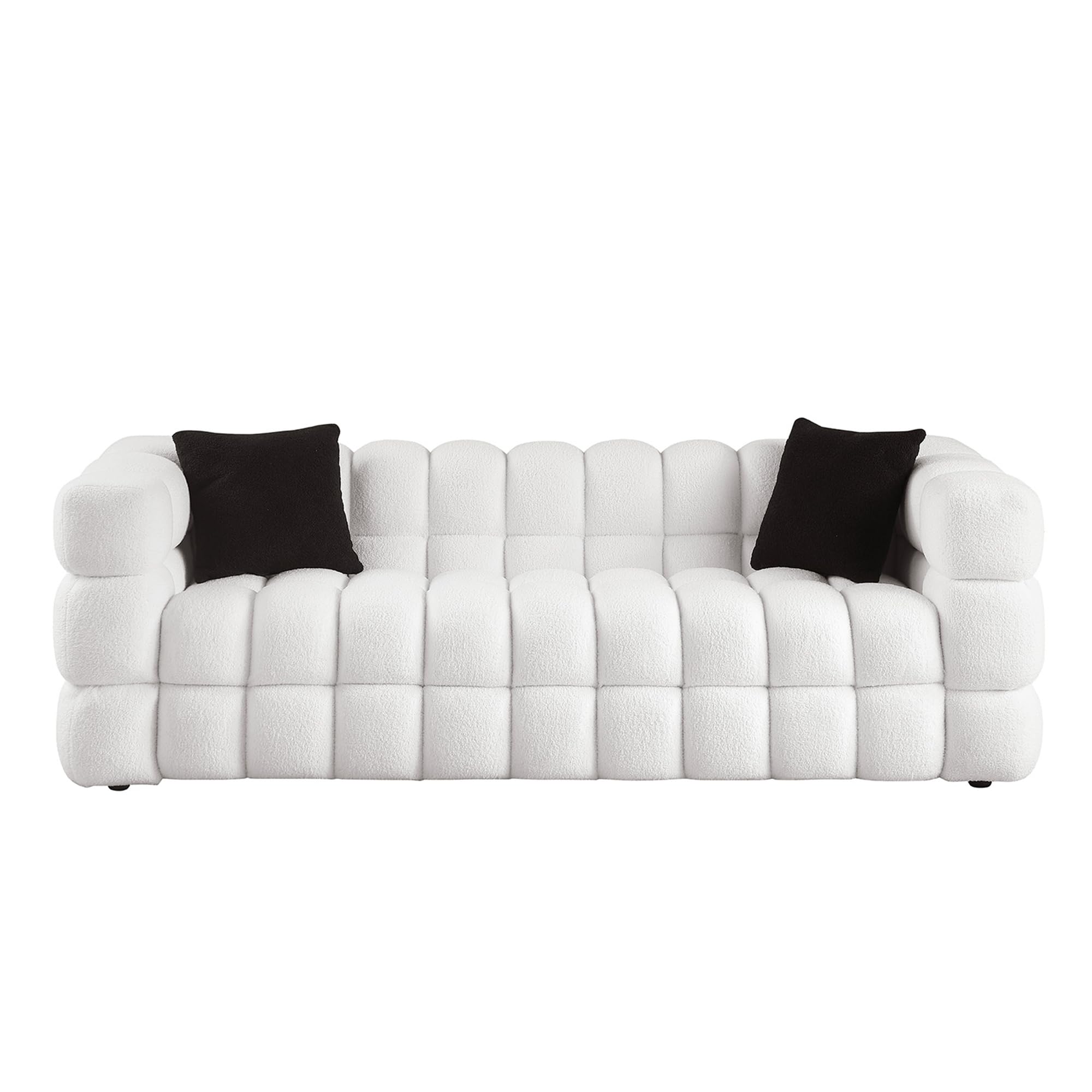 GNIXUU Cloud Sofa Large Couch, Modern Marshmallow Boucle Fabric Couches with Plastic Legs Upholstered Tufted 3 Seater Sofa with 2 Pillows for Living Room, Bedroom, Office, 84 Inch Wide(White)